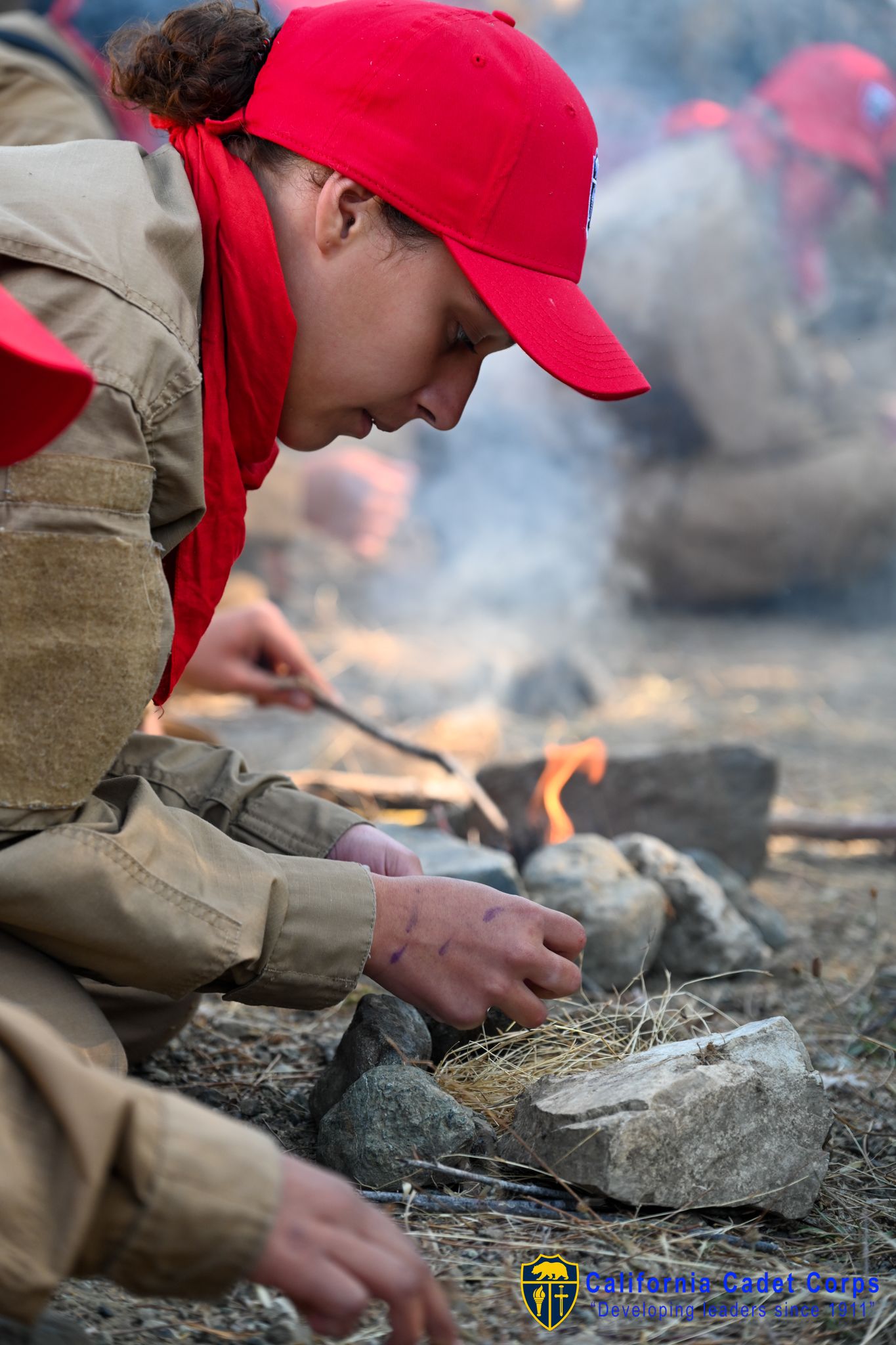 Teens in California Cadet Corps participate in survival training.